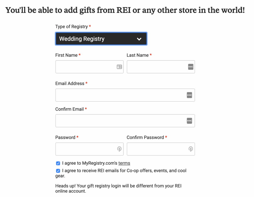 REI Wedding Registry: Create One, Find One, Add Gifts to One